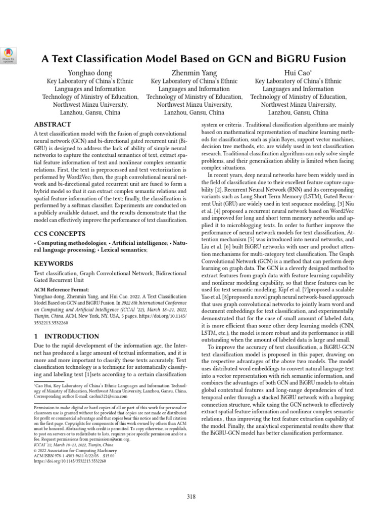 A Text Classification Model Based On Gcn And Bigru Fusion Pdf Artificial Neural Network