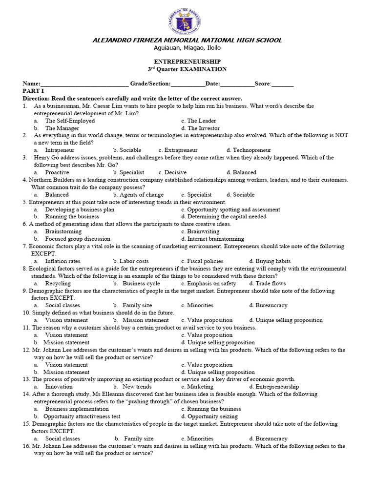 Entrep Midterm | PDF | Entrepreneurship | Marketing