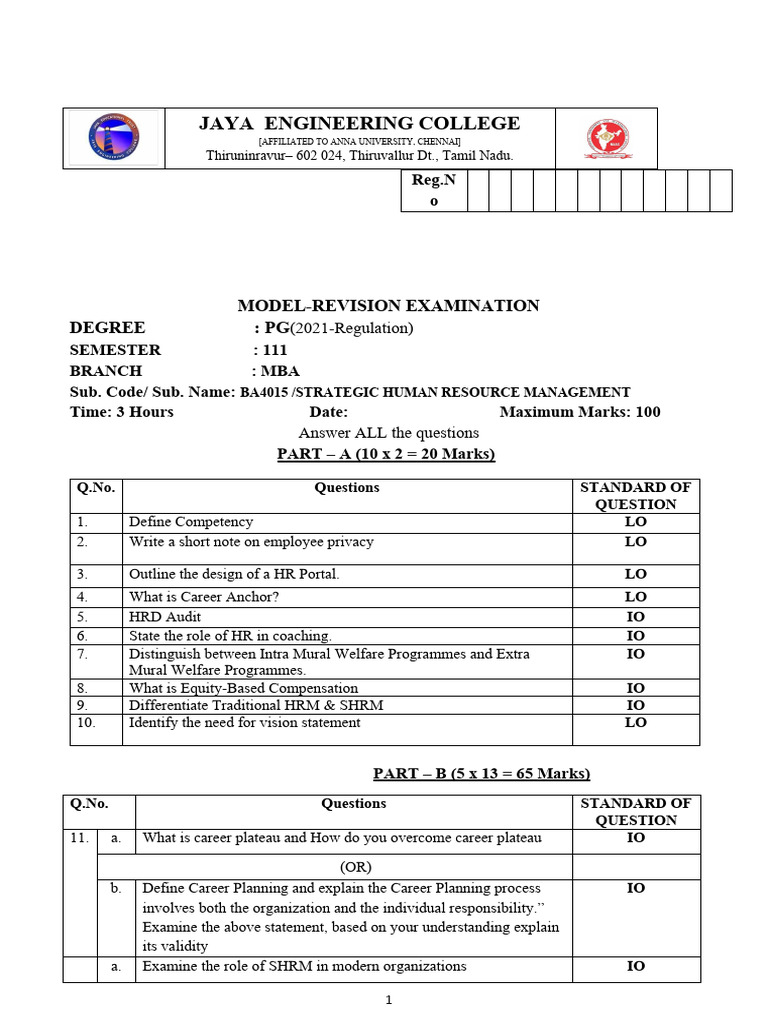 SHRM Model Revision Exam Paper | PDF | Human Resource Management ...