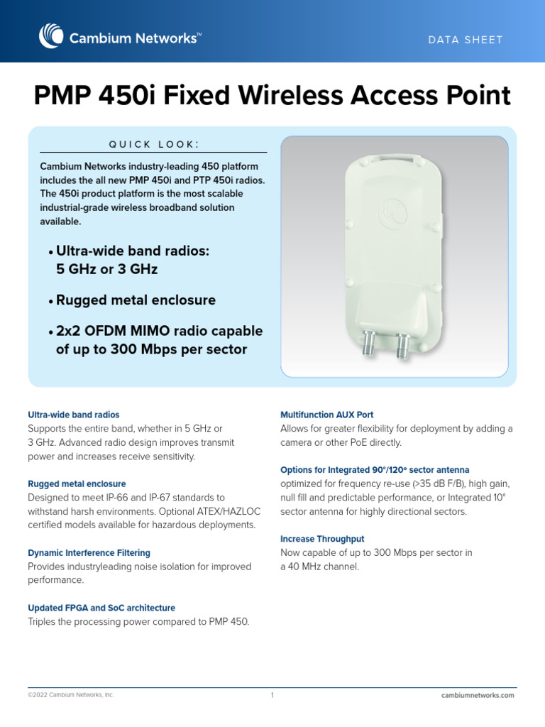 Cambium Networks Data Sheet PMP 450i AP | PDF