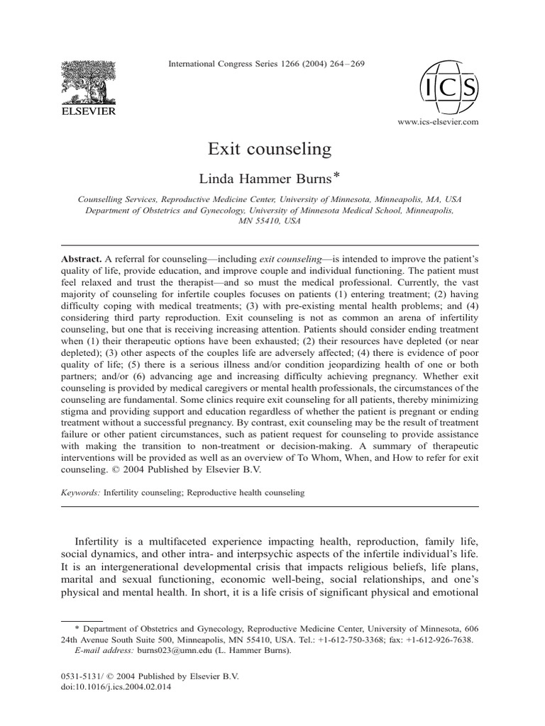Infertility Exit Counseling Guide | PDF | Psychotherapy | Mental Health