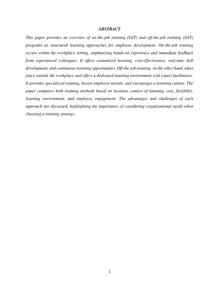 Analysis of On The Job Training Program and Off The Job Training ...