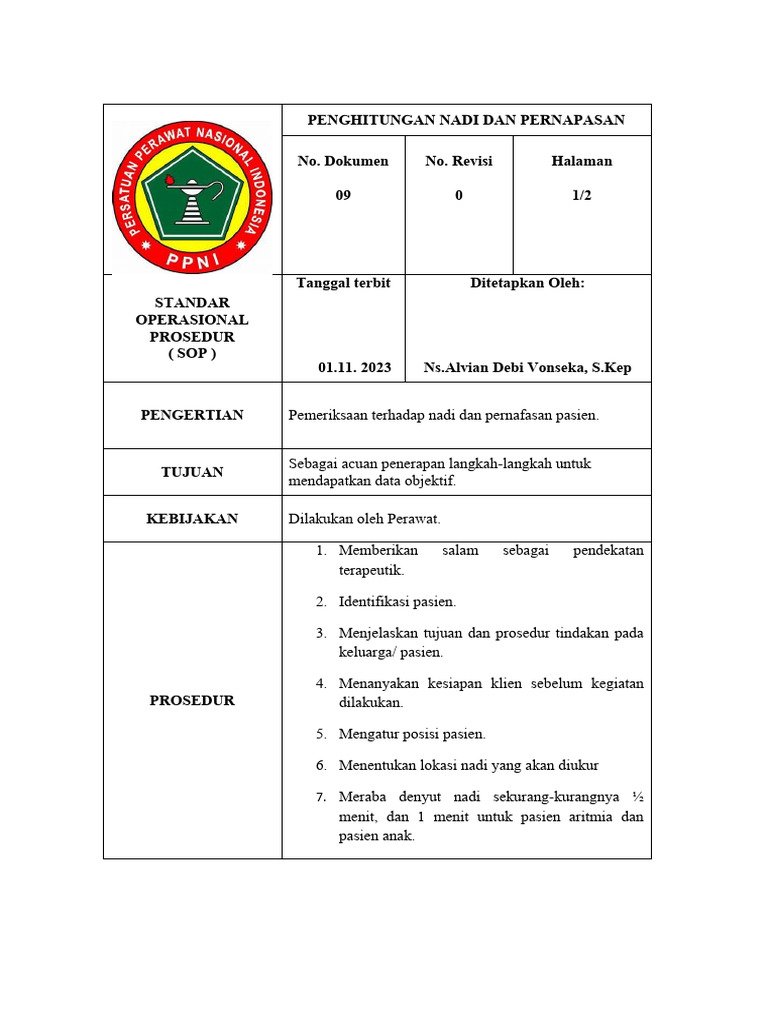 SOP Pengukuran Nadi & Napas | PDF | Sains & Matematika