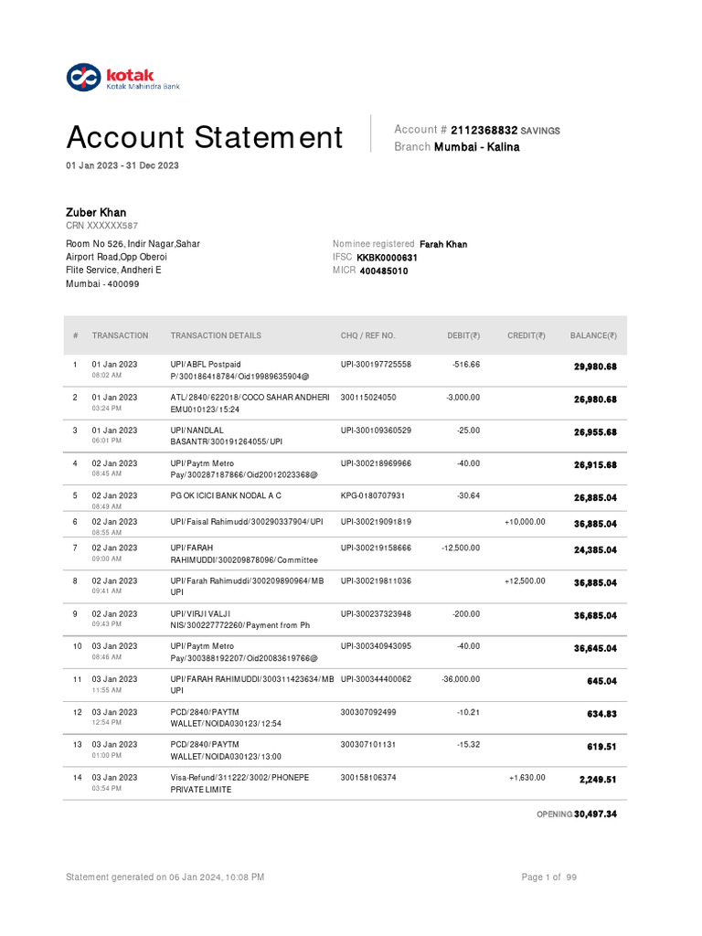 Account Statement: 2023 Summary | PDF | Debits And Credits | Economies