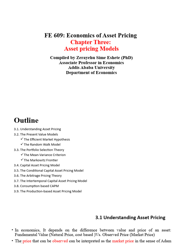 Chapter 3 Asset Pricing Models FE 609 | PDF