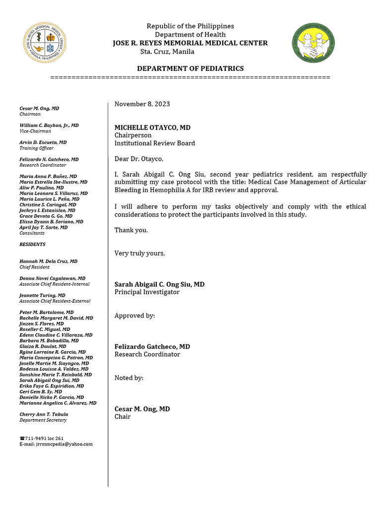 Cover Letter To IRB W Orig Sig Dapat | PDF