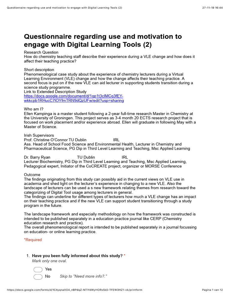 Questionnaire Sample | PDF | Expert | Educational Technology