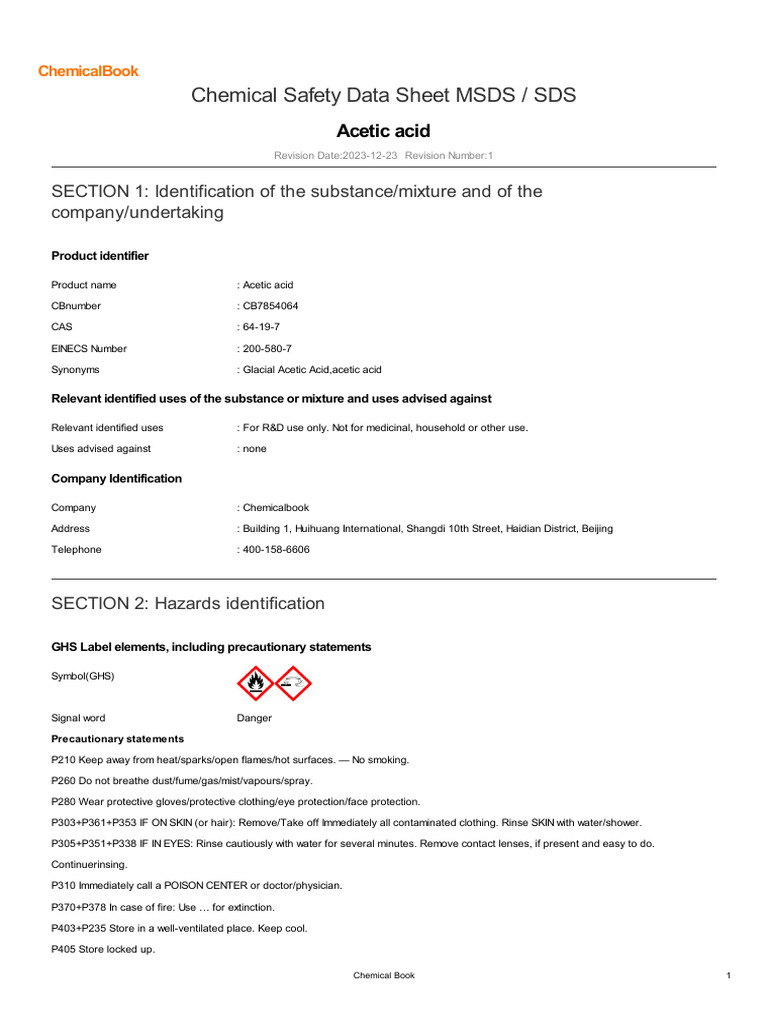 acetic-acid | PDF | Dangerous Goods | Hazardous Waste