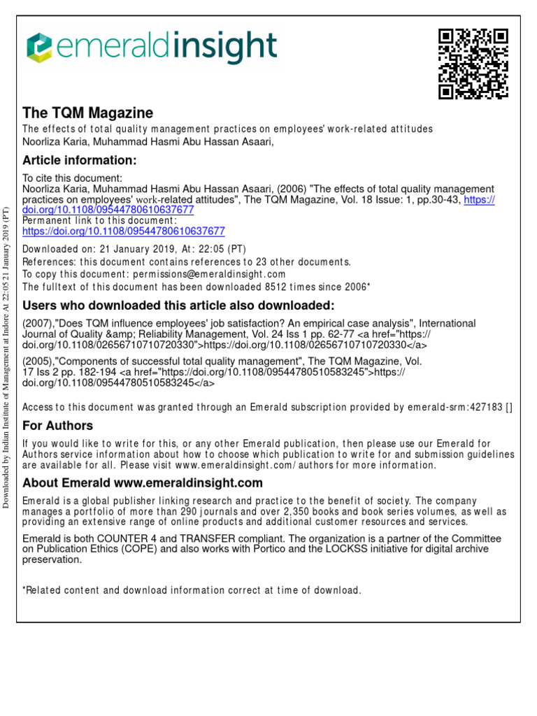 The Effects of Total Quality | PDF
