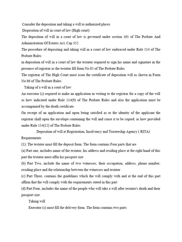Will Deposition Procedures Explained | PDF | Probate | Will And Testament