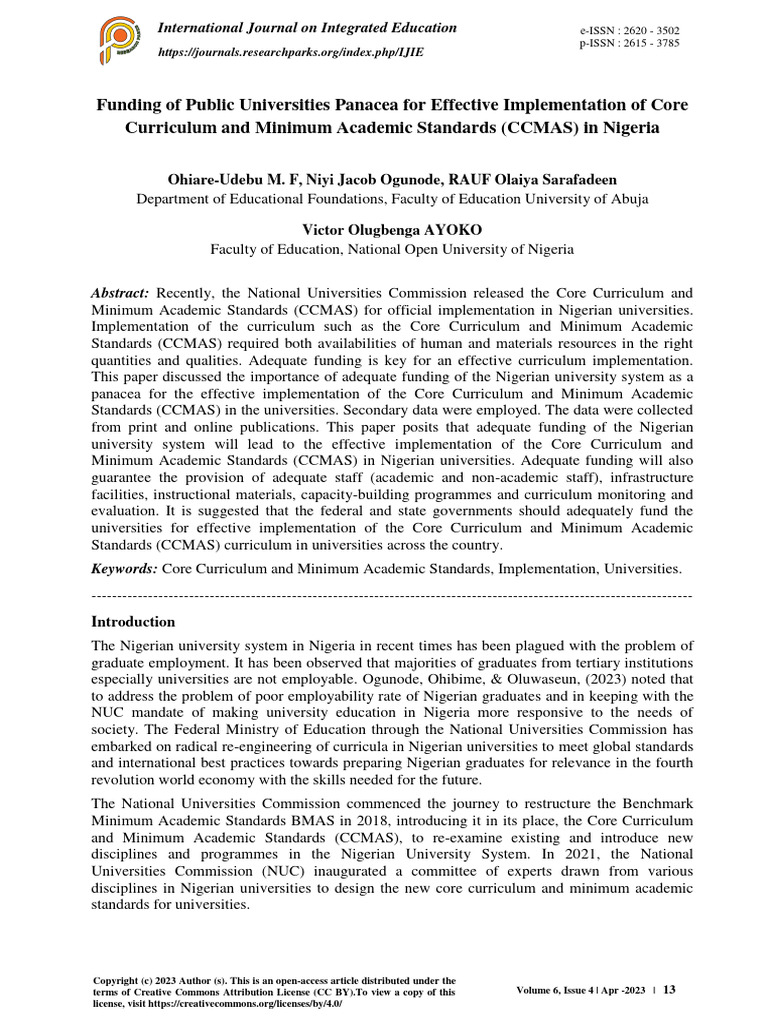 Funding of Public Universities Panacea For Effective Implementation of ...