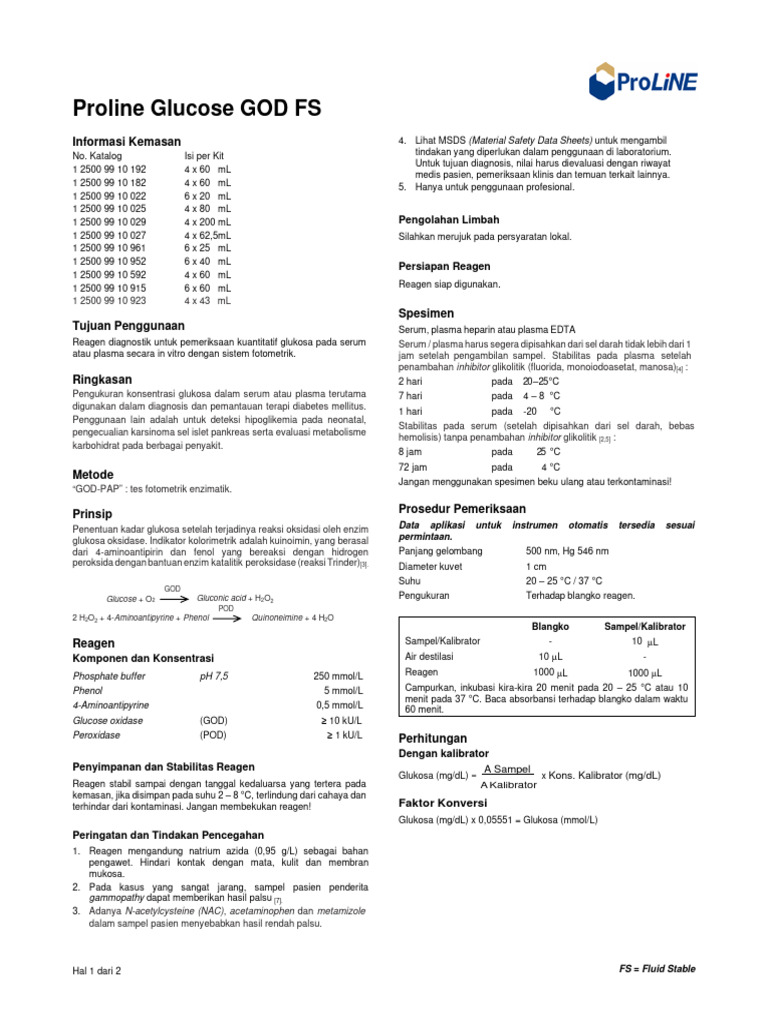 Glucose GOD FS Ed.00 | PDF