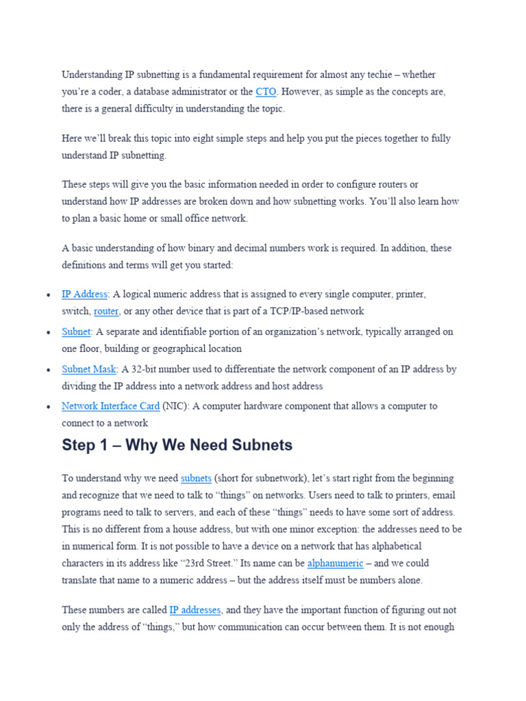 Understanding Ip Subnetting Is A Fundamental Requirement For Almost Any Techie Pdf Ip