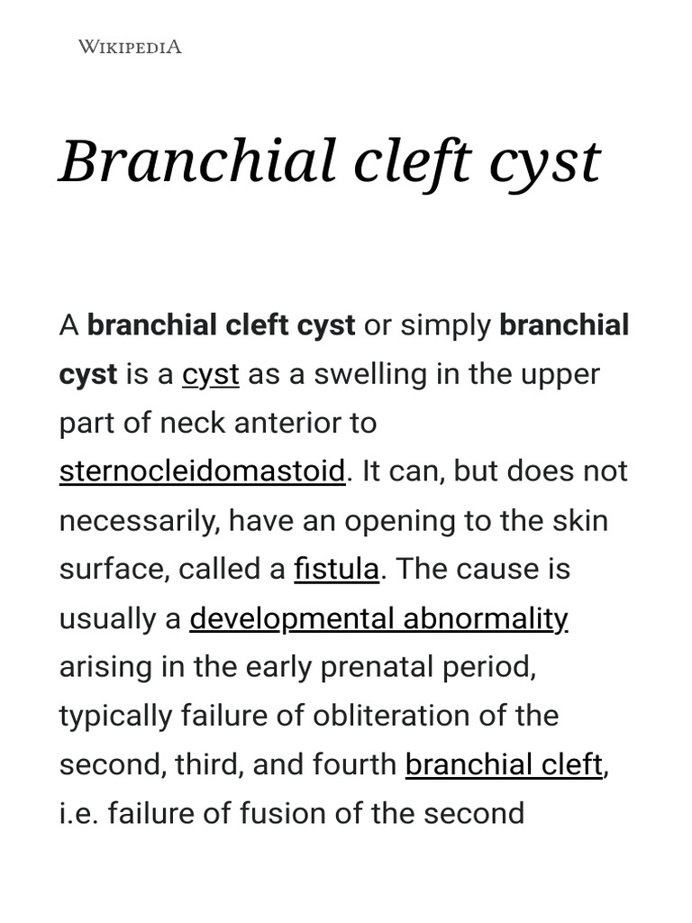 Branchial Cleft Cyst - Wikipedia | PDF
