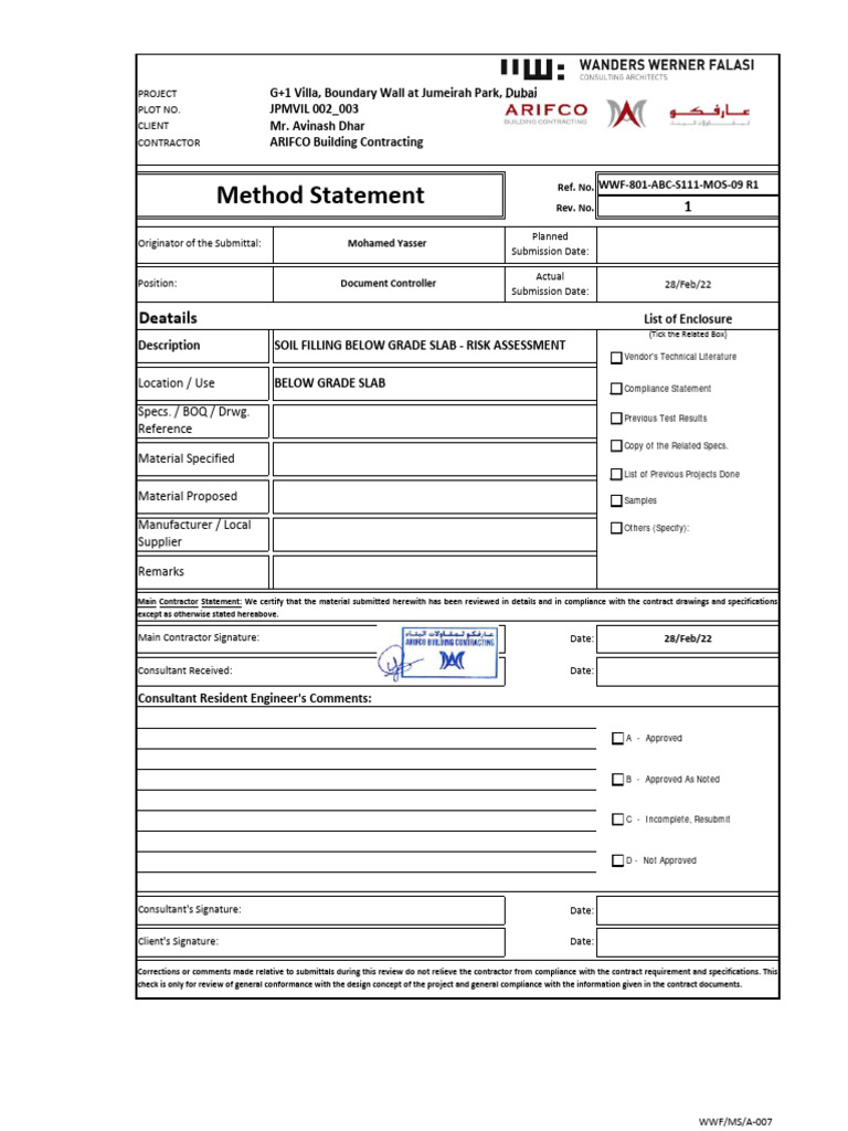 ARIFCO-HSE - MOS-09 R1-Risk Assessment For Backfilling Sand | PDF | Risk Assessment | Risk