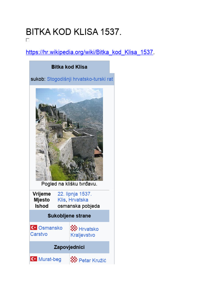 BITKA KOD KLISA 1537.GODINE | PDF