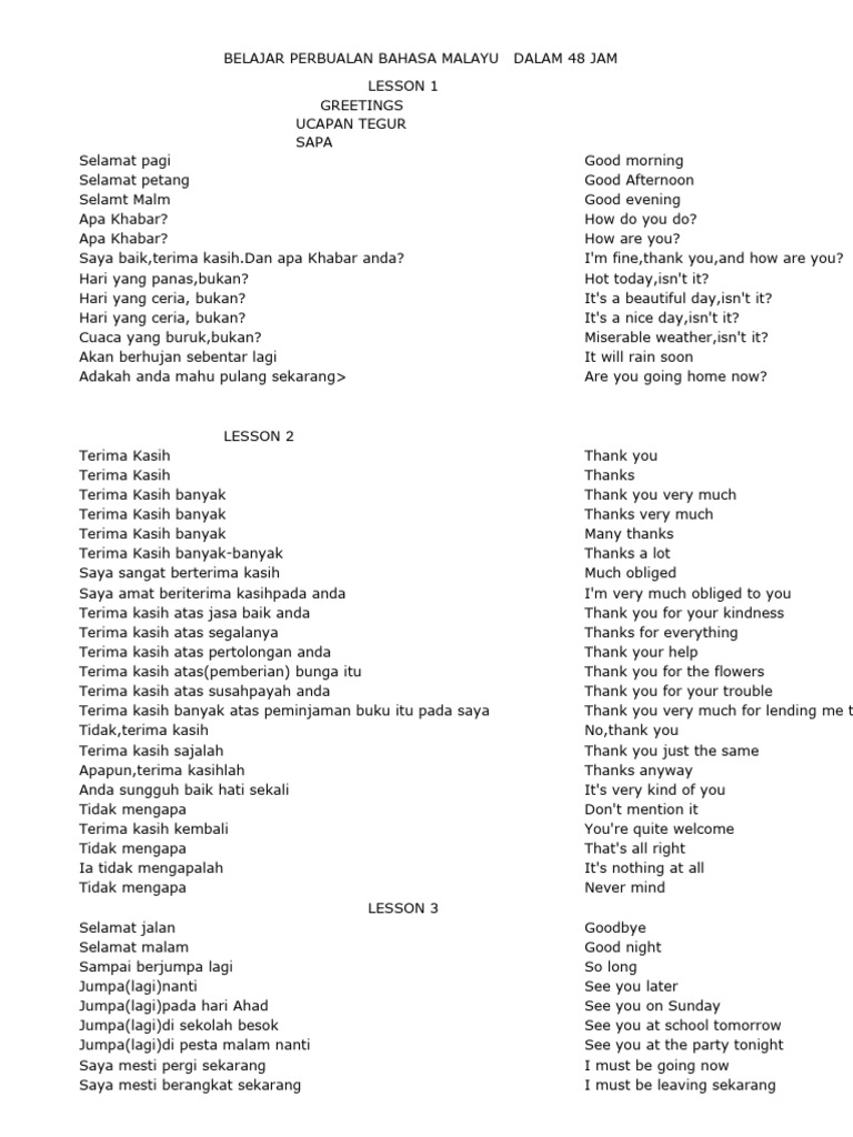 Belajar Perbualan Bahasa Malayu | PDF
