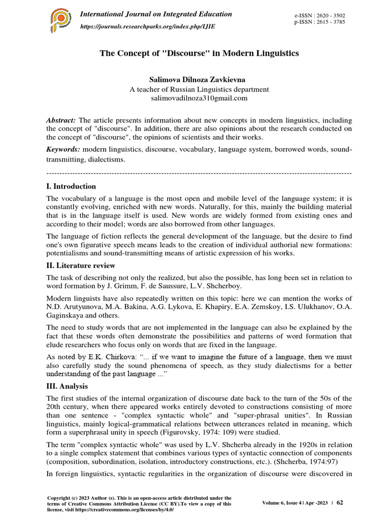 The Concept of "Discourse" in Modern Linguistics | PDF | Linguistics ...