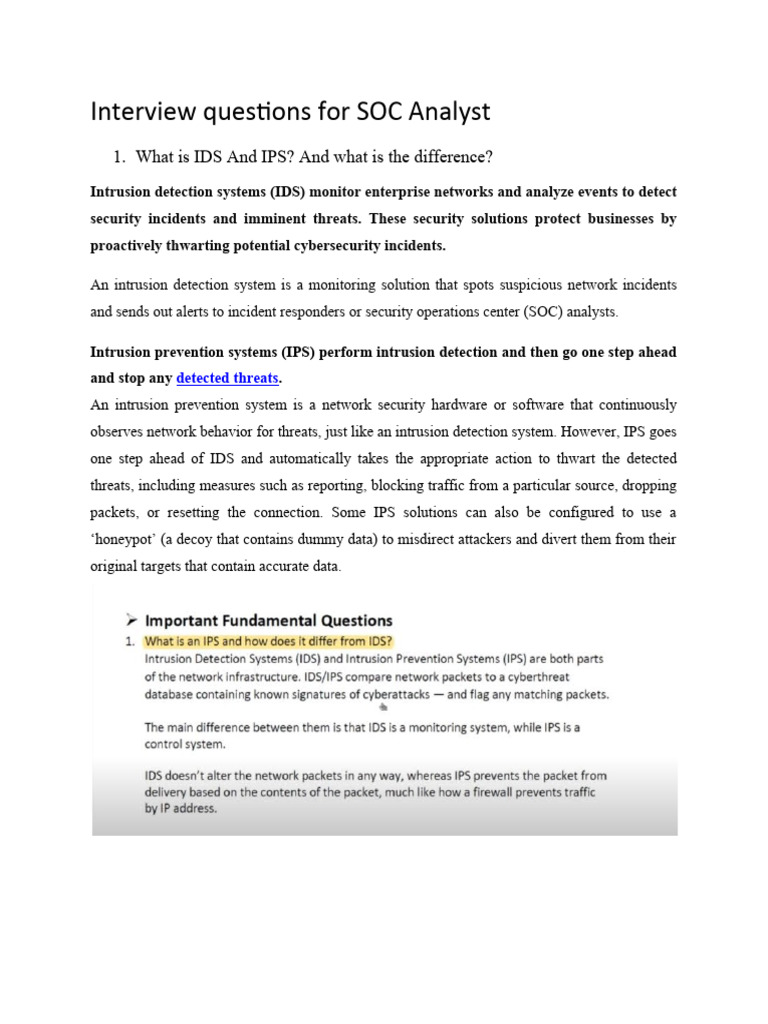 Interview Questions For SOC Analyst | PDF