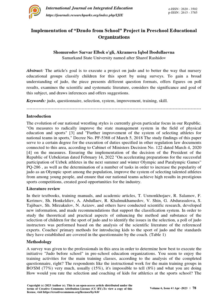 Implementation of "Dzudo From School" Project in Preschool Educational ...