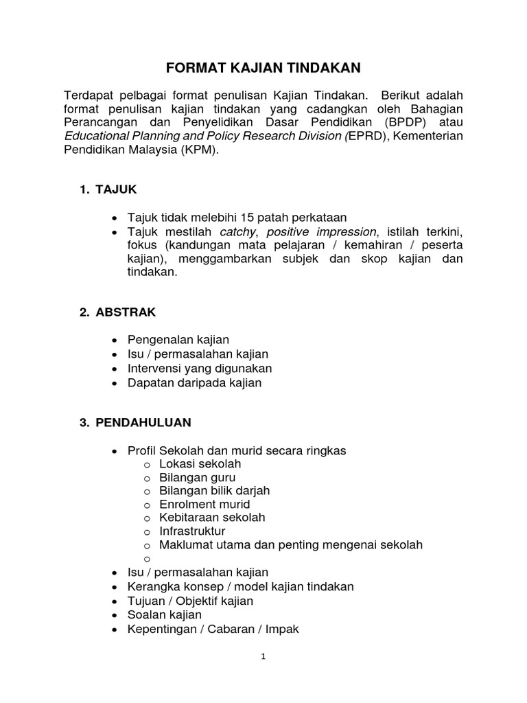 Format EPRD Penulisan Kajian Tindakan | PDF