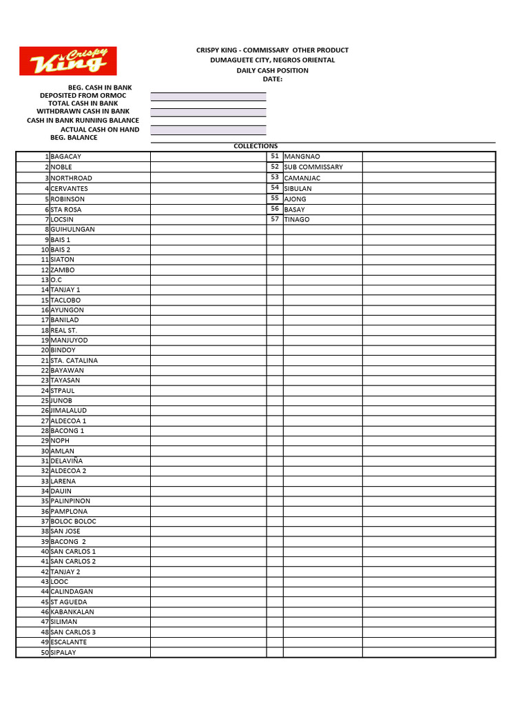 Daily Cash Position Form | Download Free PDF | Cash | Banking