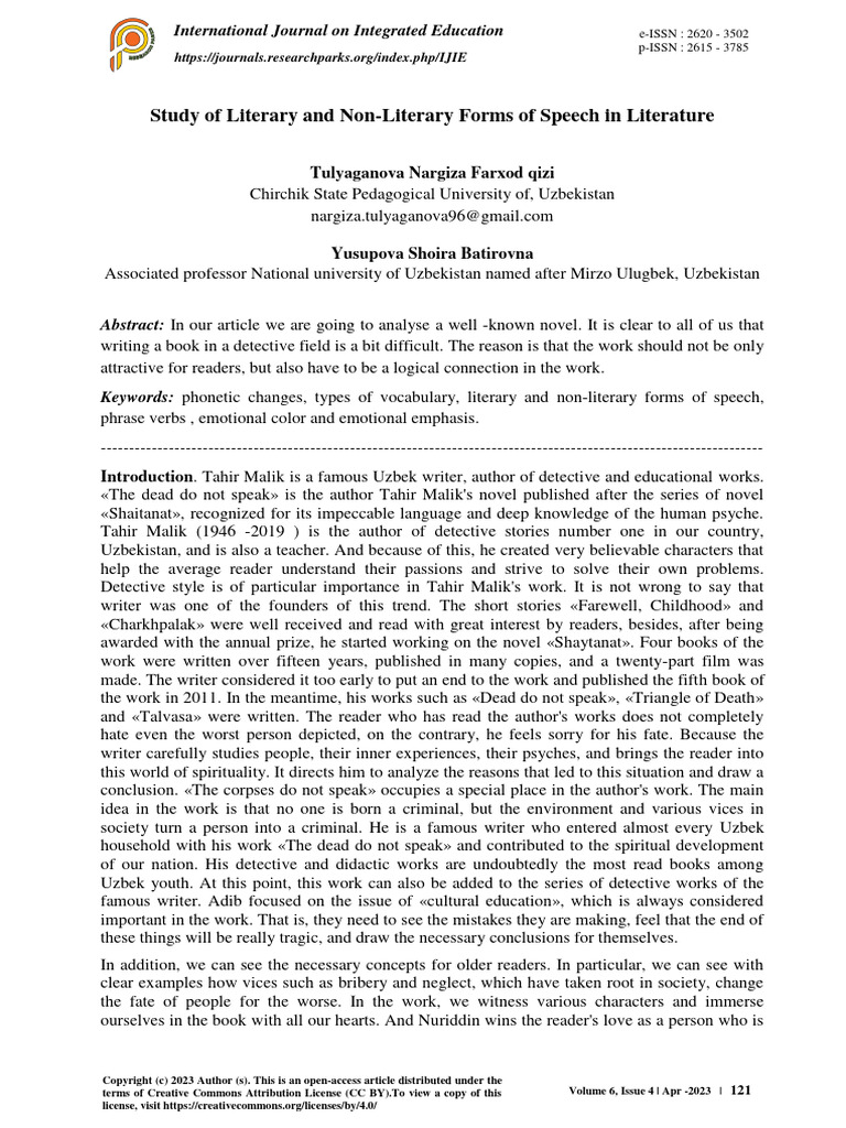 Study of Literary and Non-Literary Forms of Speech in Literature | PDF ...