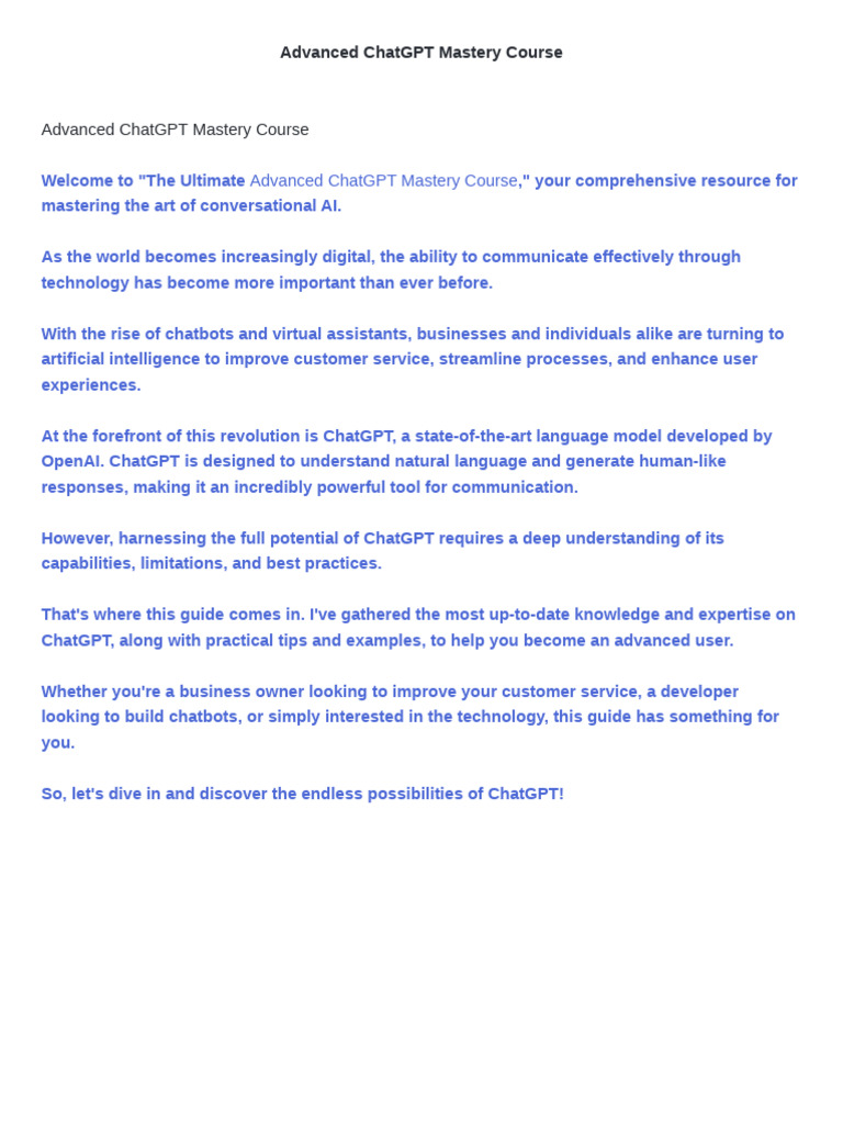 Advanced ChatGPT Mastery Course | PDF | Machine Learning | Cognitive ...