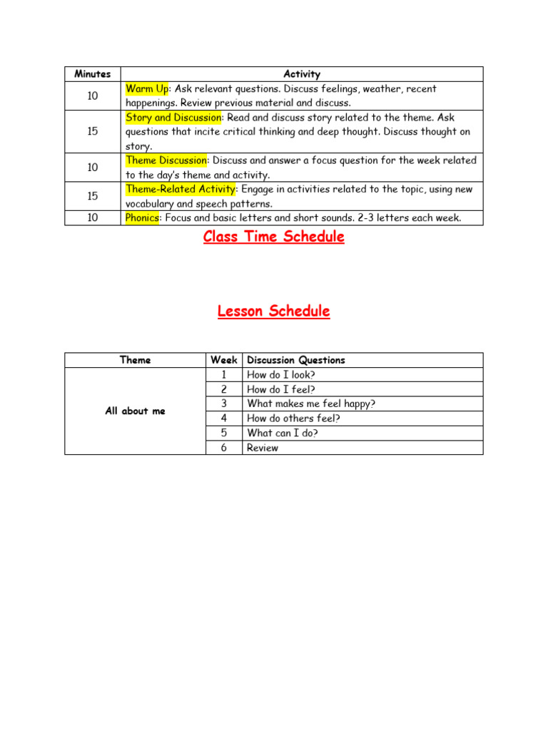 Lesson Plan W1-W6 | PDF