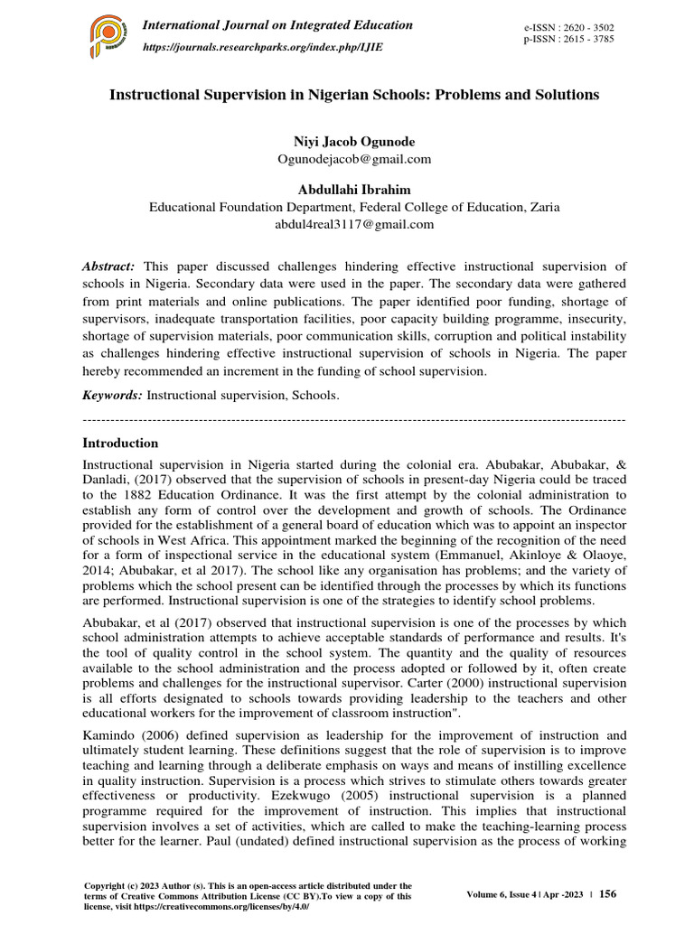 Instructional Supervision in Nigerian Schools: Problems and Solutions | PDF | Teachers | Nigeria