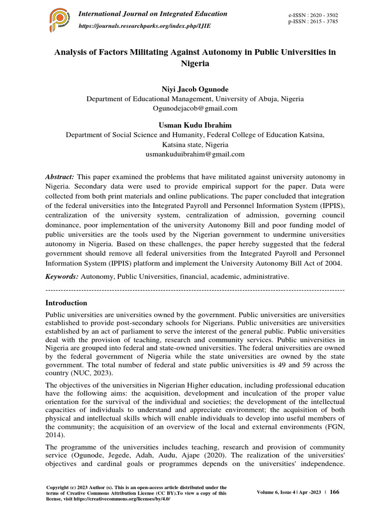 Analysis of Factors Militating Against Autonomy in Public Universities ...