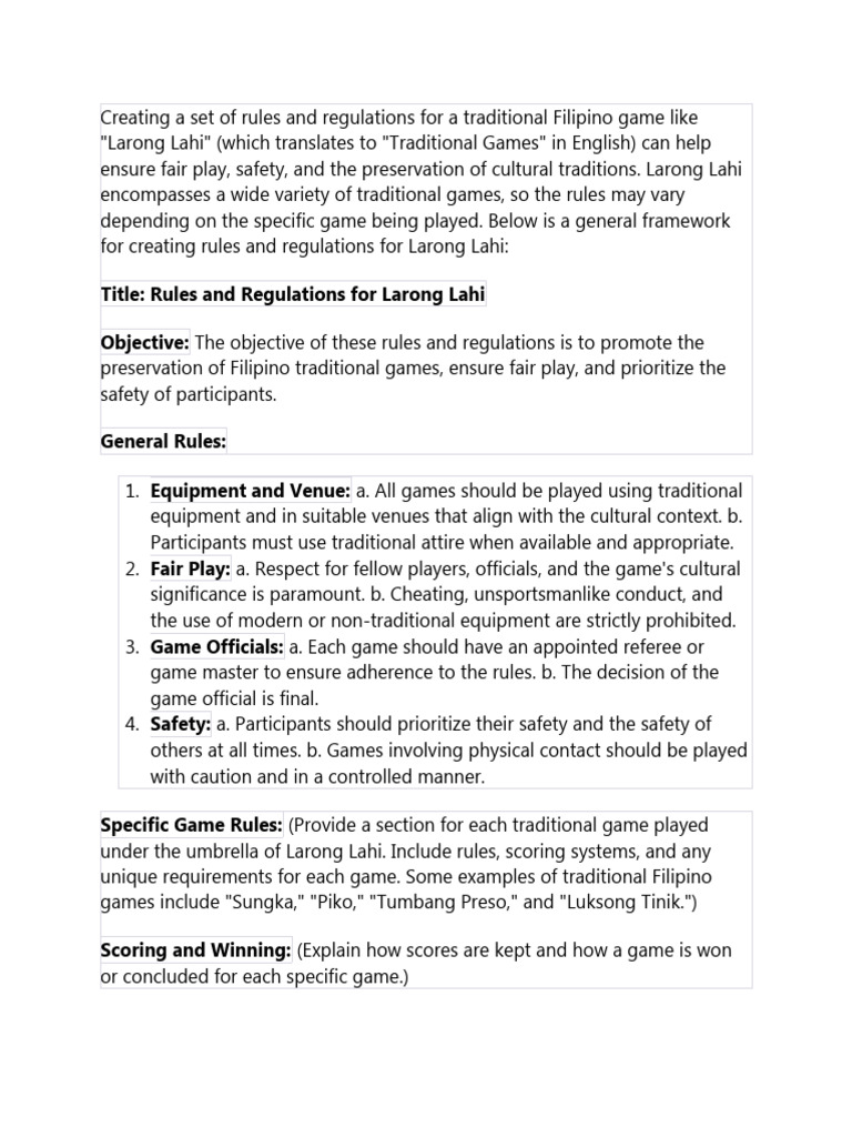 Creating A Set of Rules and Regulations For A Traditional Filipino Game ...