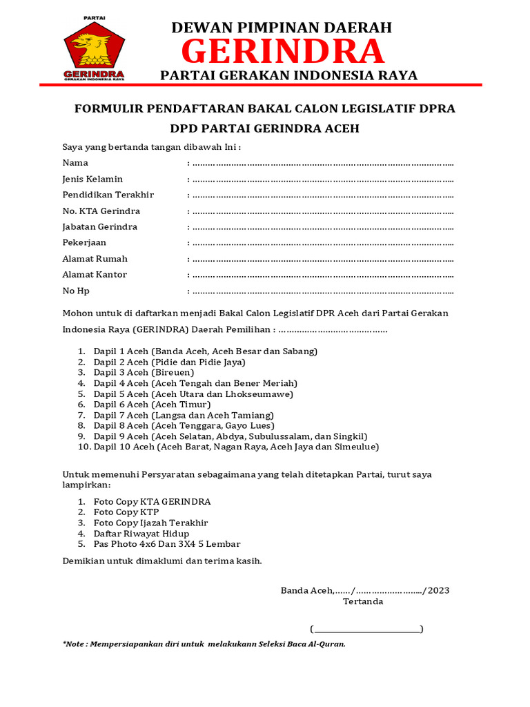 Formulir Pendaftaran Caleg Dpra | PDF | Agama & Spiritualitas