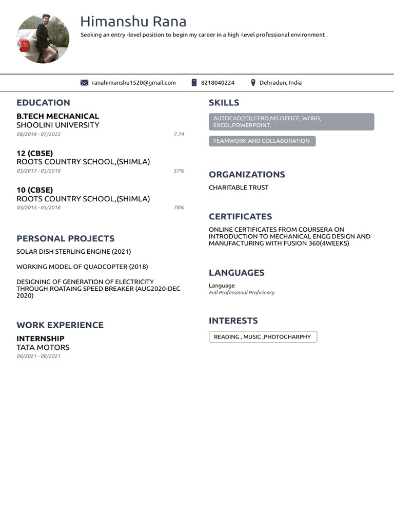 Entry-Level Mechanical Engineer Resume | PDF