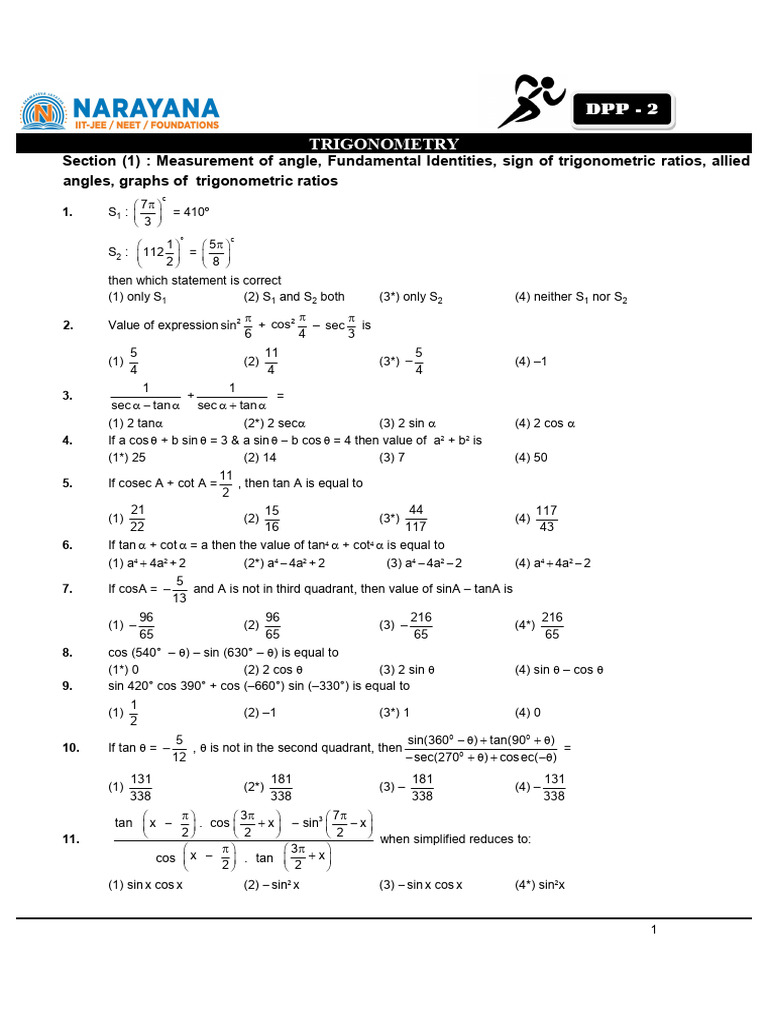 DPP 2 Trigonometry | PDF | Trigonometry | Angle