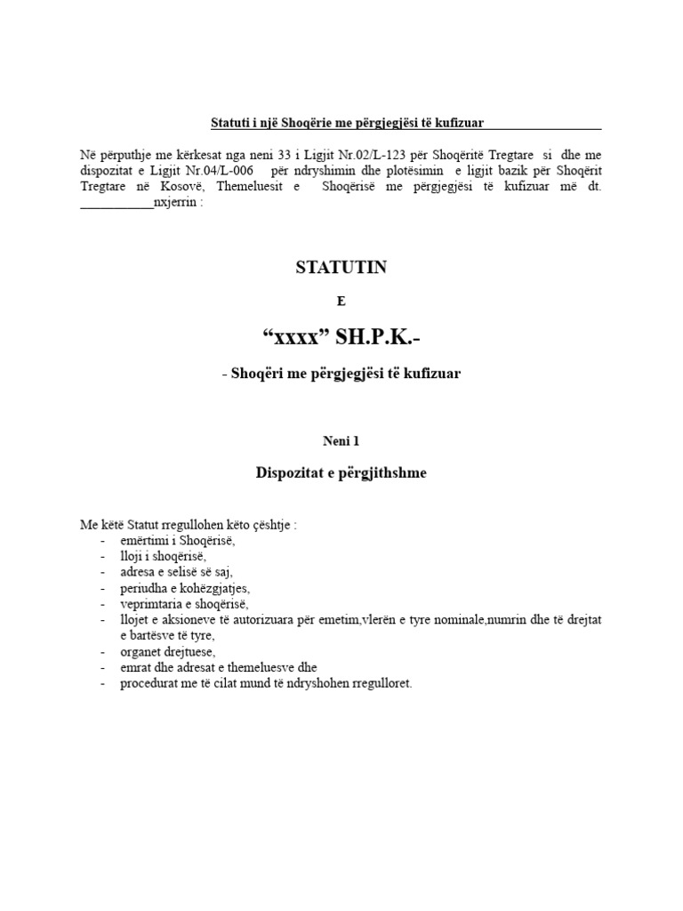 Statut Shembull Per SH.P.K | PDF