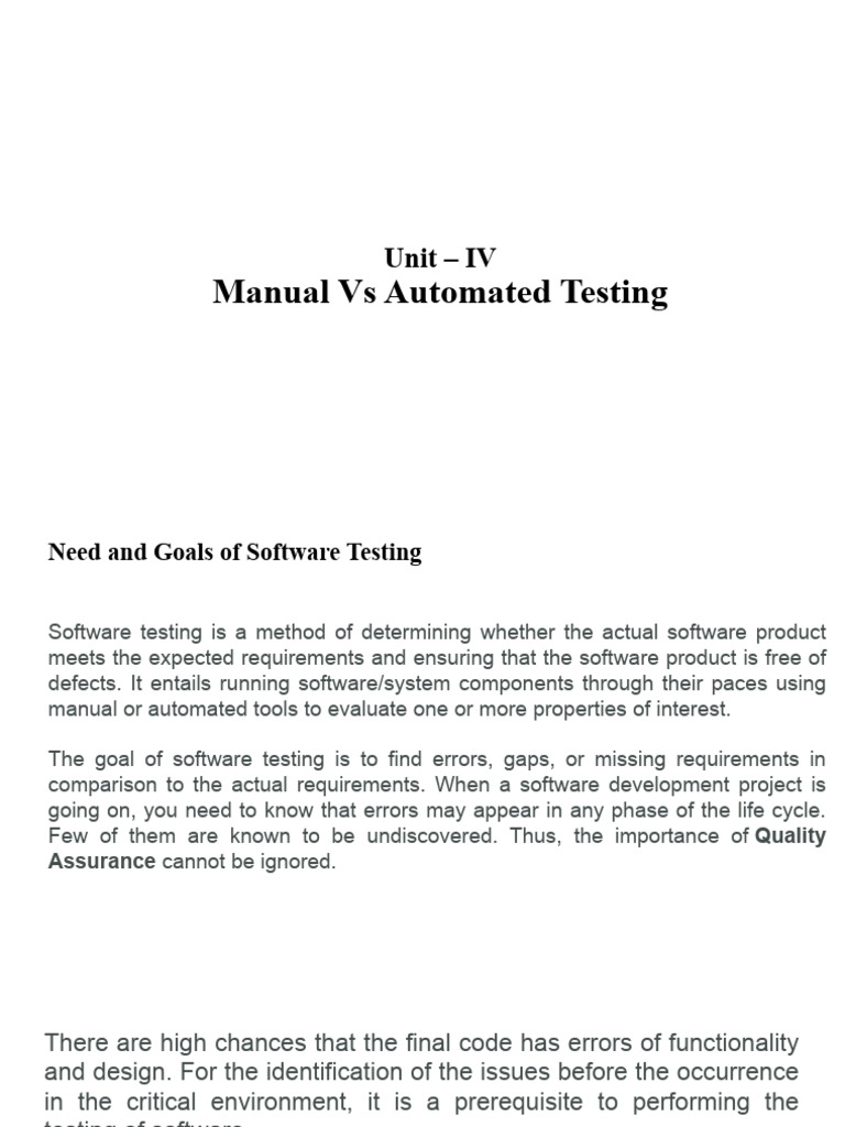 Manual Vs Automated Testing | PDF | Software Testing | Unit Testing