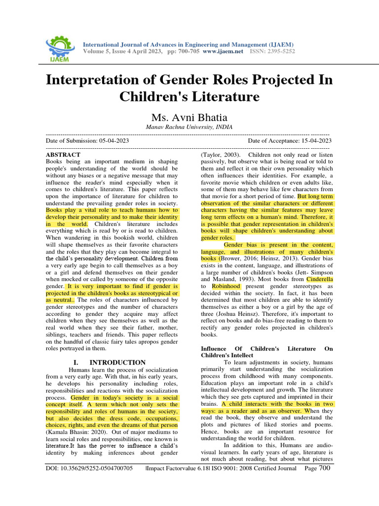 Interpretation of Gender Roles Projected In Children s Literature | PDF ...
