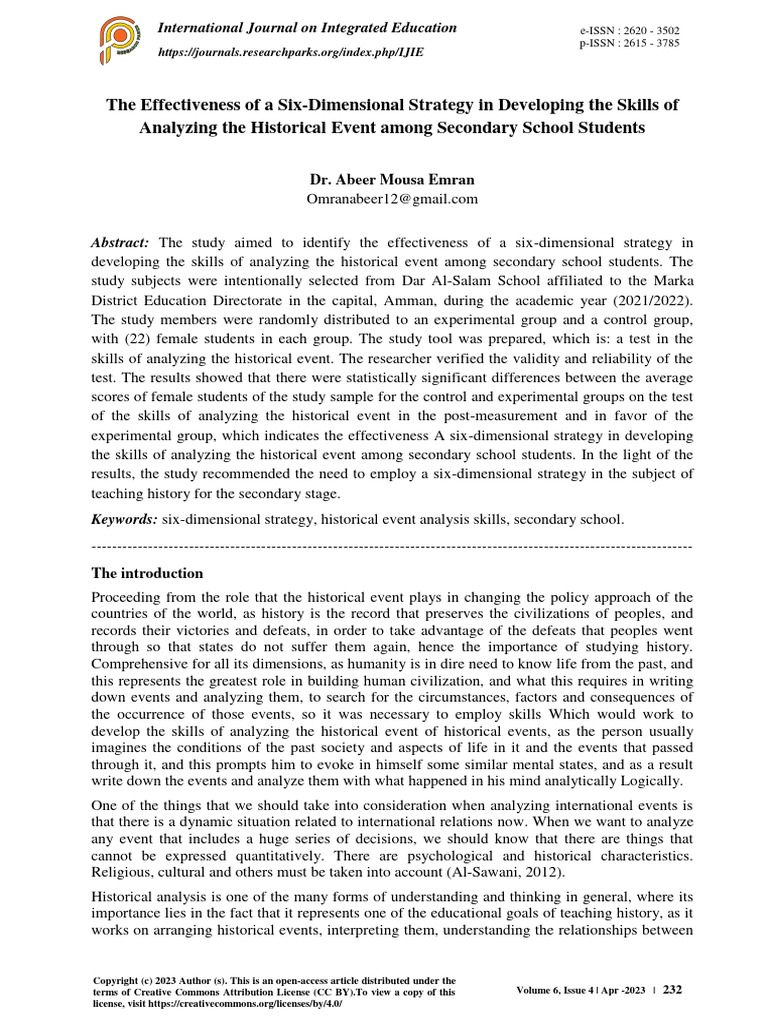 The Effectiveness of A Six-Dimensional Strategy in Developing The ...