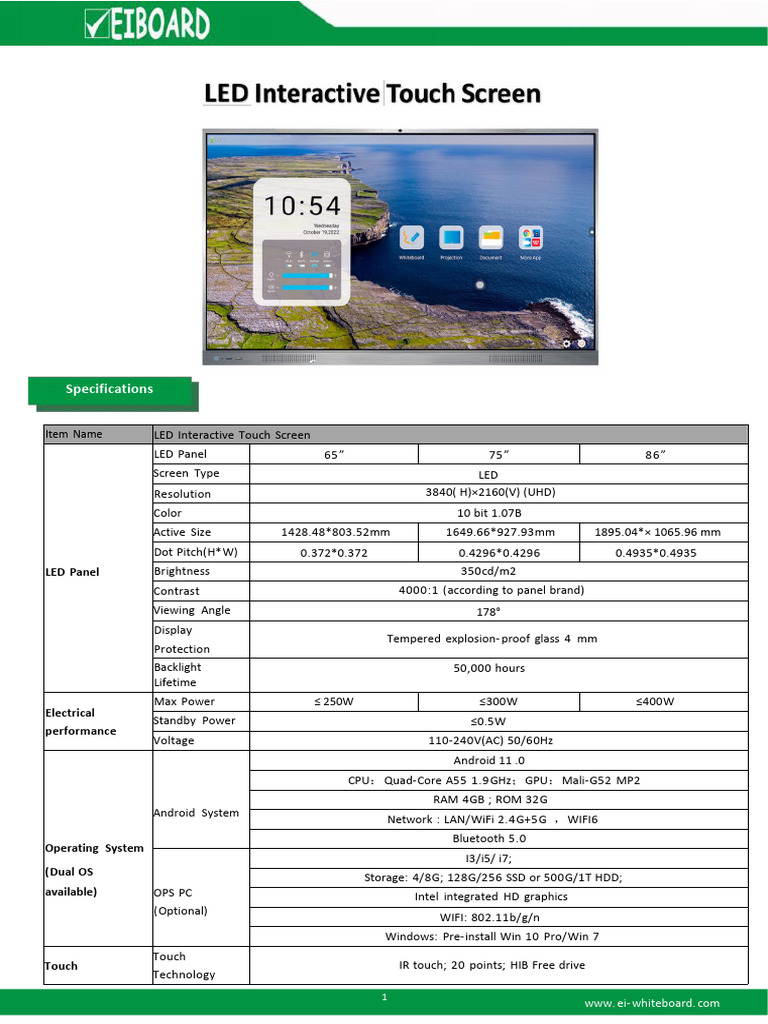 LED Interactive Touch Screen 11.0 4+32G | PDF | Personal Computers | Usb