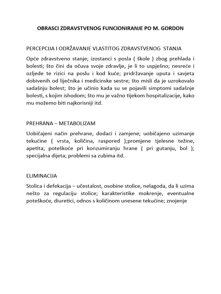 Obrasci Zdravstvenog Funcioniranje Po W | PDF