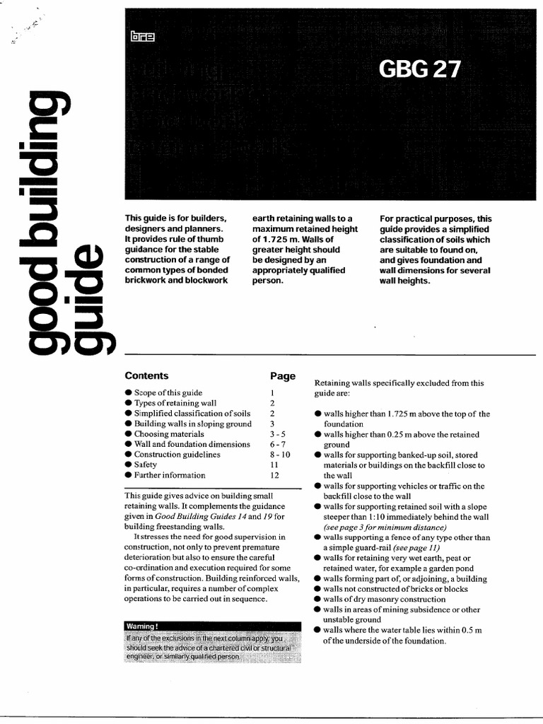 BRE GBG 27 Building brickwork or blockwork retaining walls | PDF