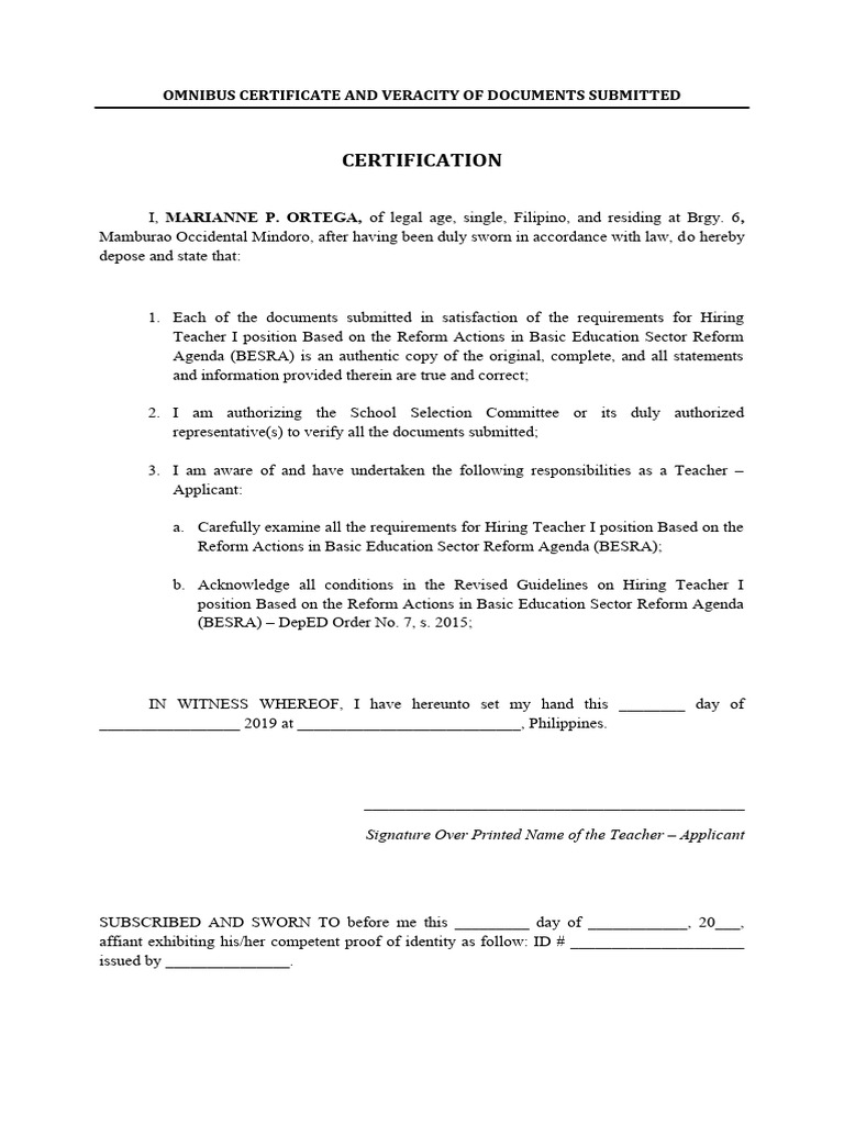 Omnibus Certification | PDF