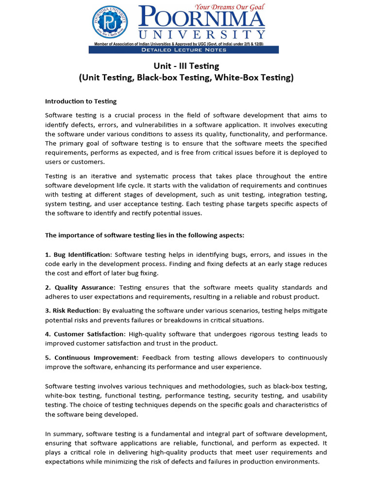 Unit - III Testing - Unit Testing, Black-box Testing, White-Box Testing ... Unit - III Testing - Unit Testing, Black-box Testing, White-Box Testing ...