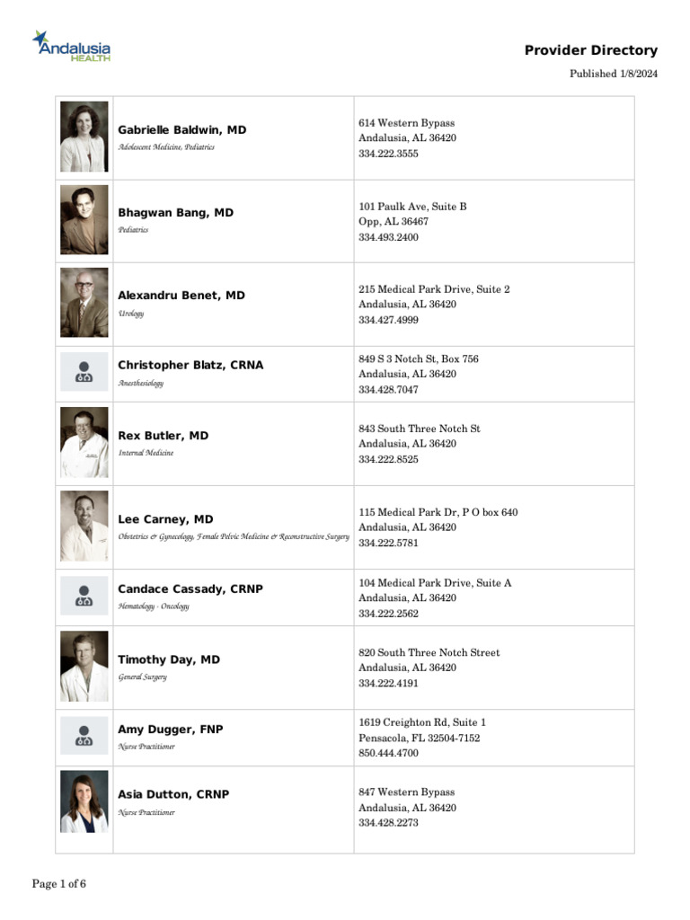 Andalusia Health Provider Directory | PDF | Doctor Of Medicine | Public ...