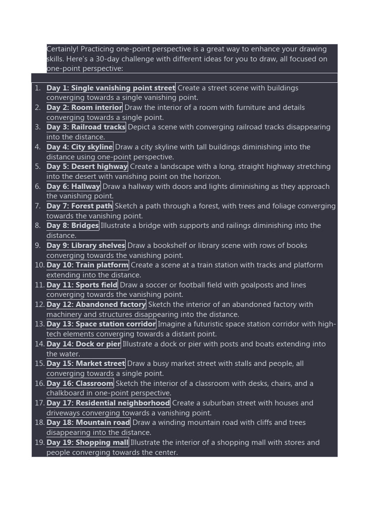 30-Day One-Point Perspective Challenge | PDF | Perspective (Graphical ...