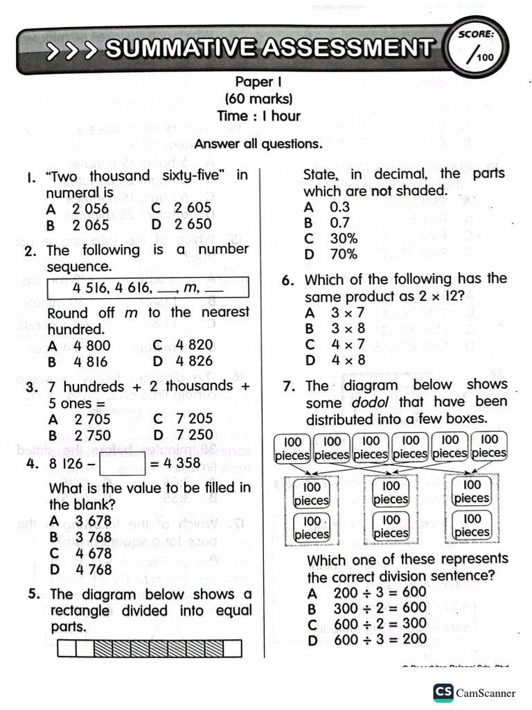 Revision of P3 Year End Exam | PDF