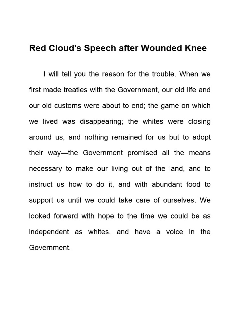 Red Cloud's Speech After Wounded Knee | PDF