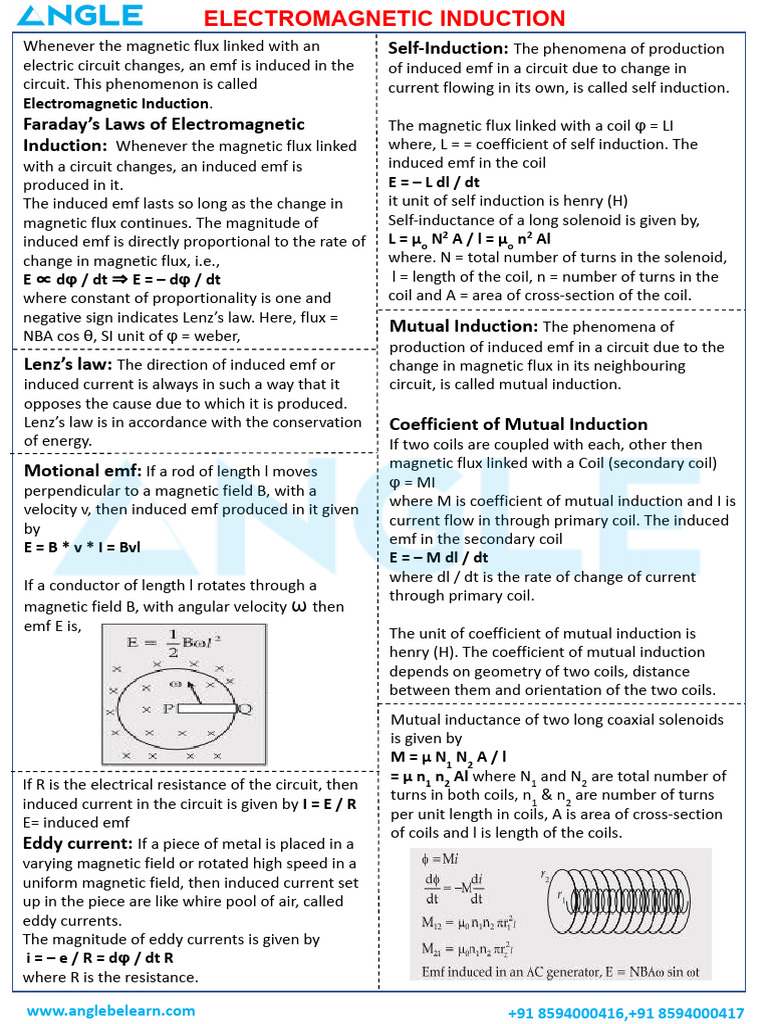 Cbse 12 - Electromagnetic Induction | PDF | Electromagnetic Induction | Inductance