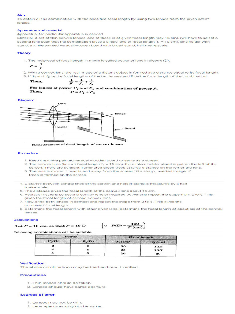 To Obtain A Lens Combination With The Specified Focal Length by Using ...